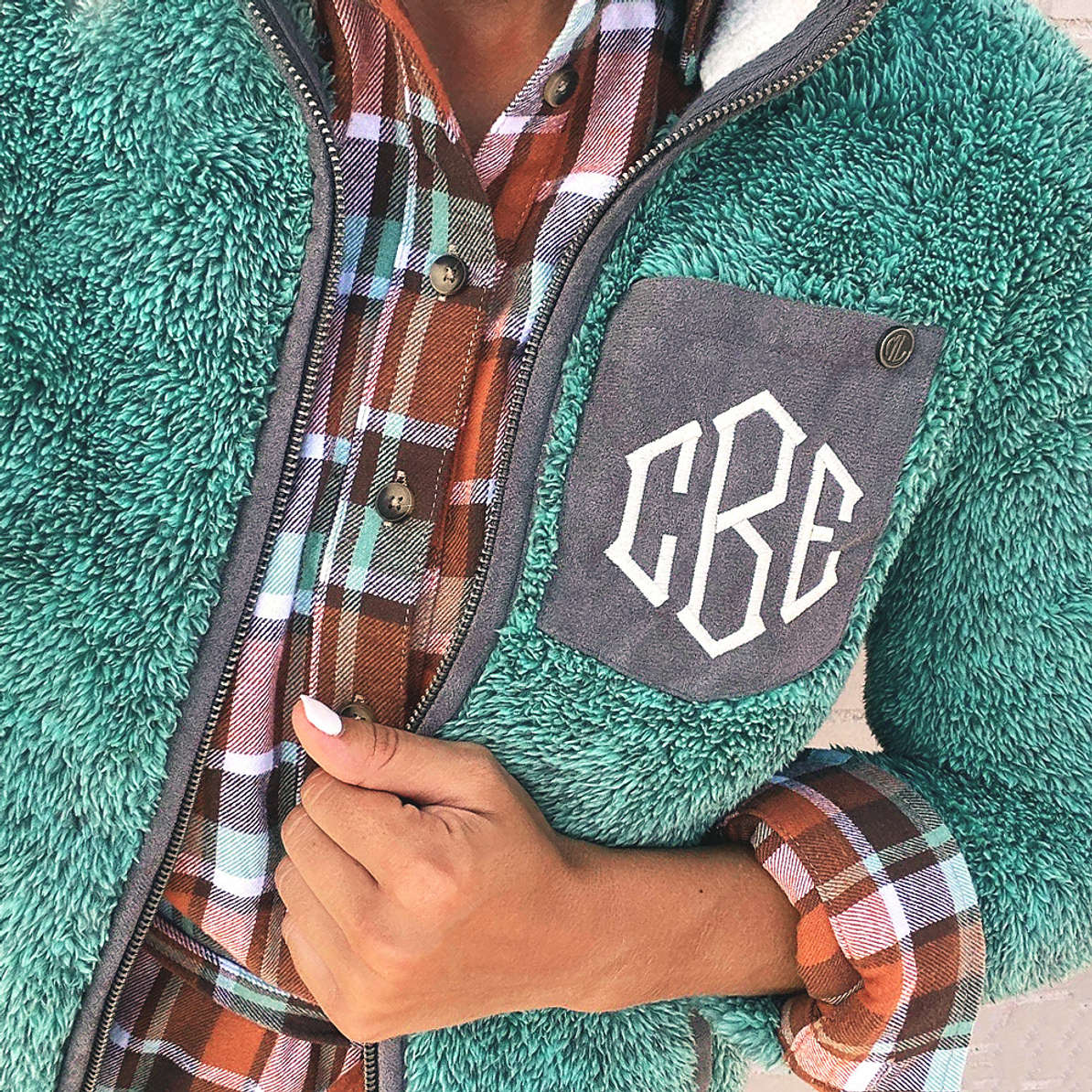 Monogrammed Fleece Jacket with Sherpa — Marleylilly