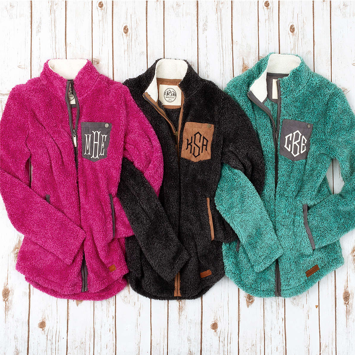 Monogrammed Fleece Jacket with Sherpa — Marleylilly
