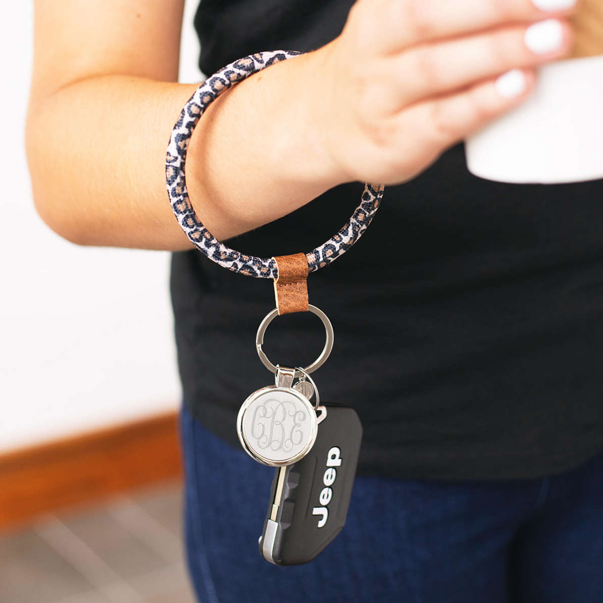 Monogrammed Brown Key Ring - Marleylilly