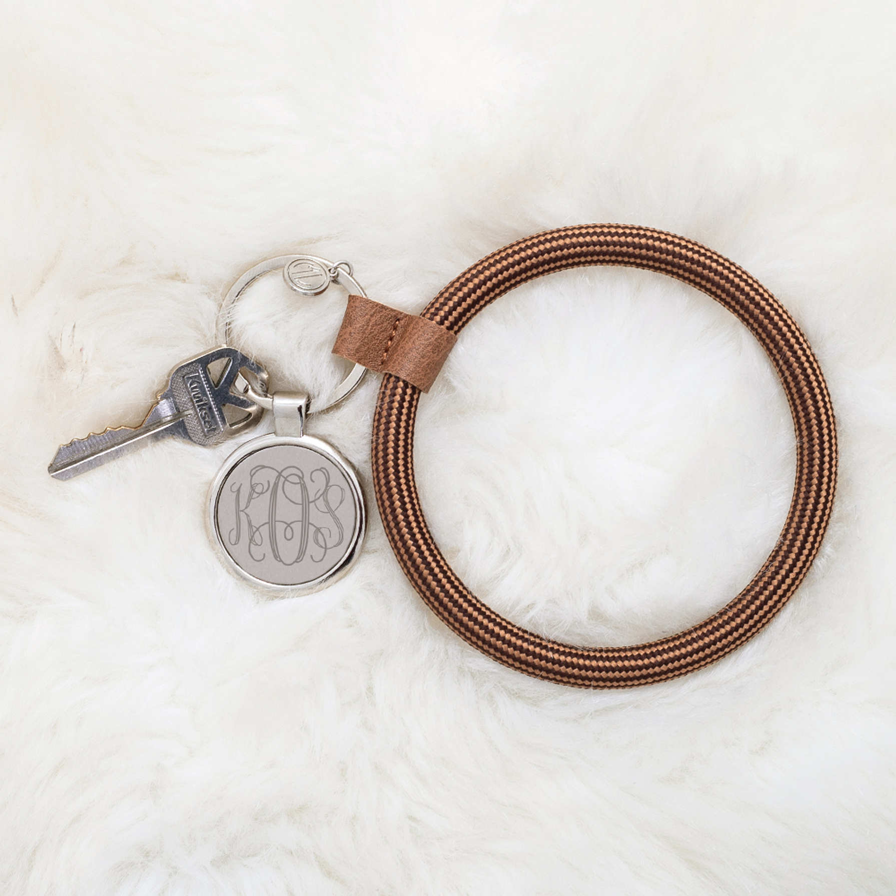 Monogrammed Brown Key Ring - Marleylilly