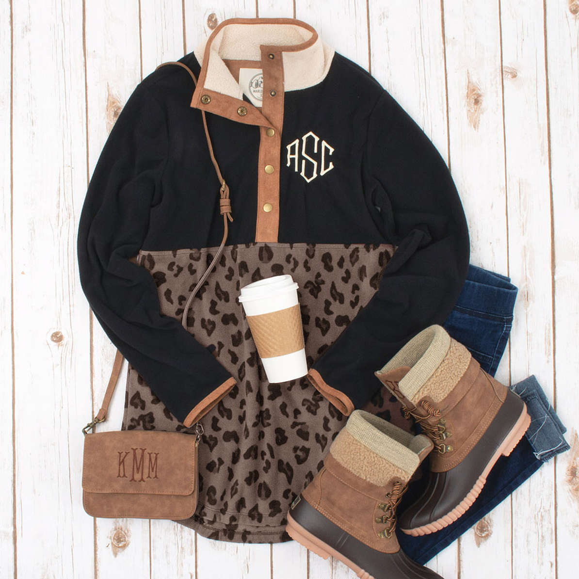 Women's Personalized Leopard Fleece Pullover - Marleylilly