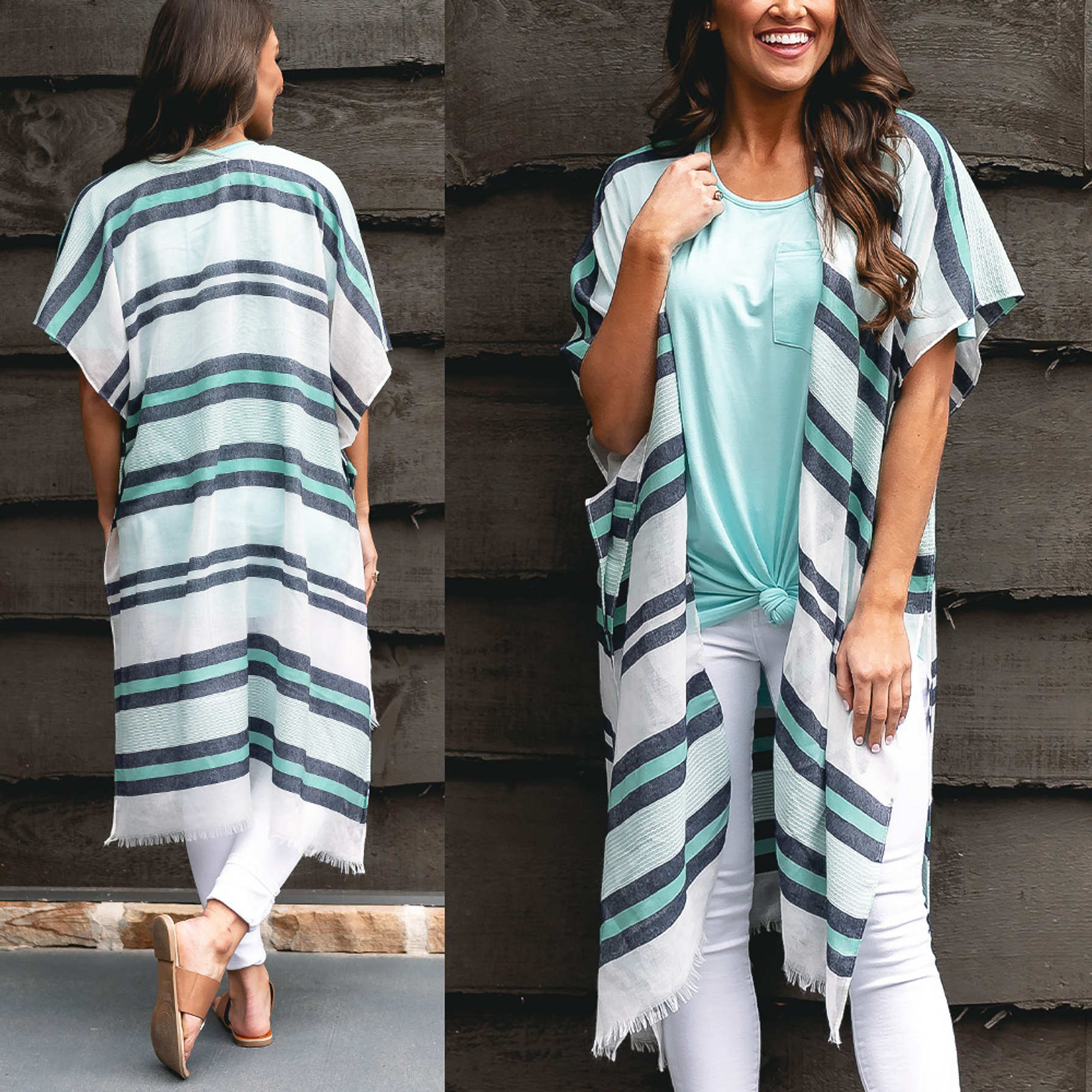 White & Blue Striped Kimono - Marleylilly