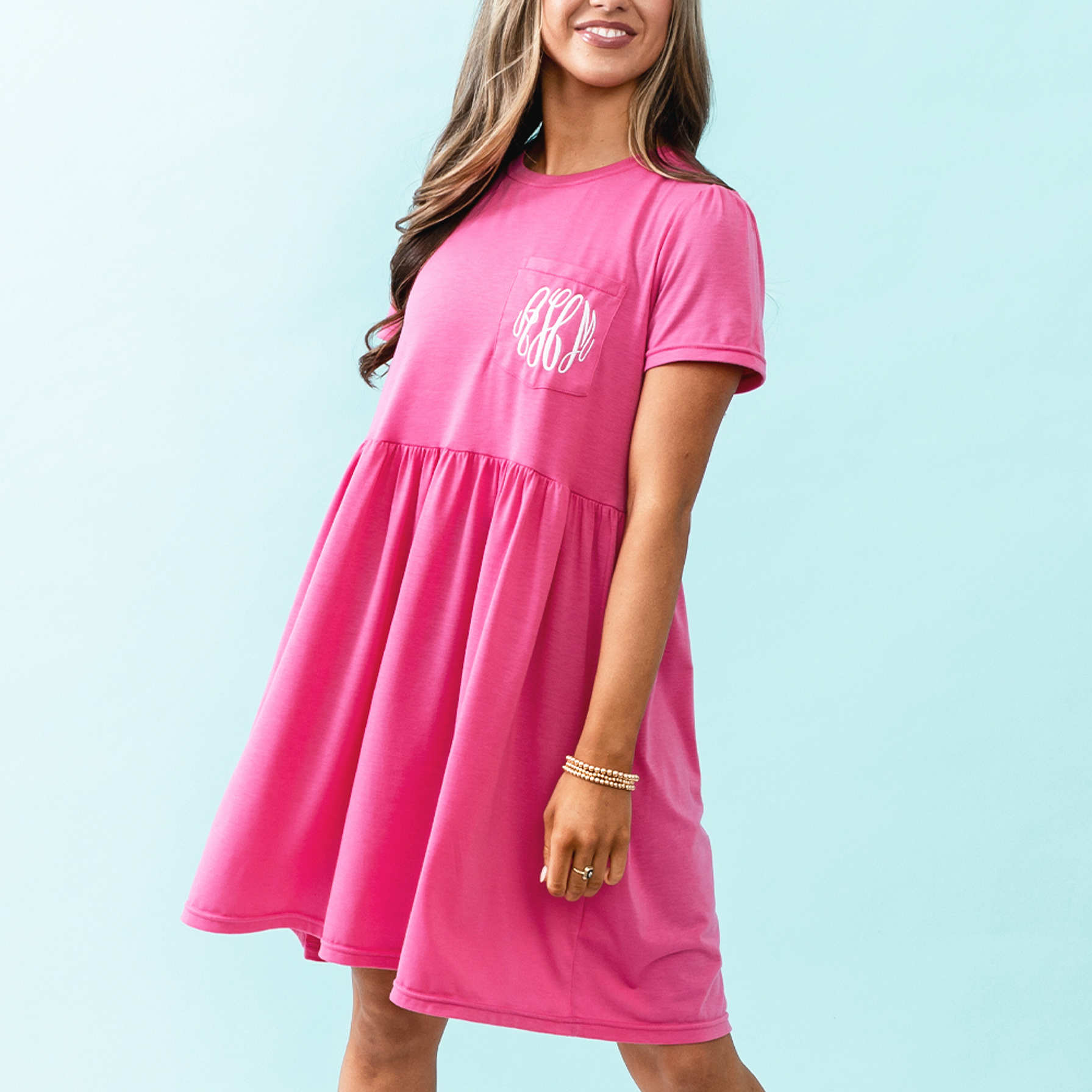 Monogrammed T-Shirt Dress, Short Sleeve - Marleylilly