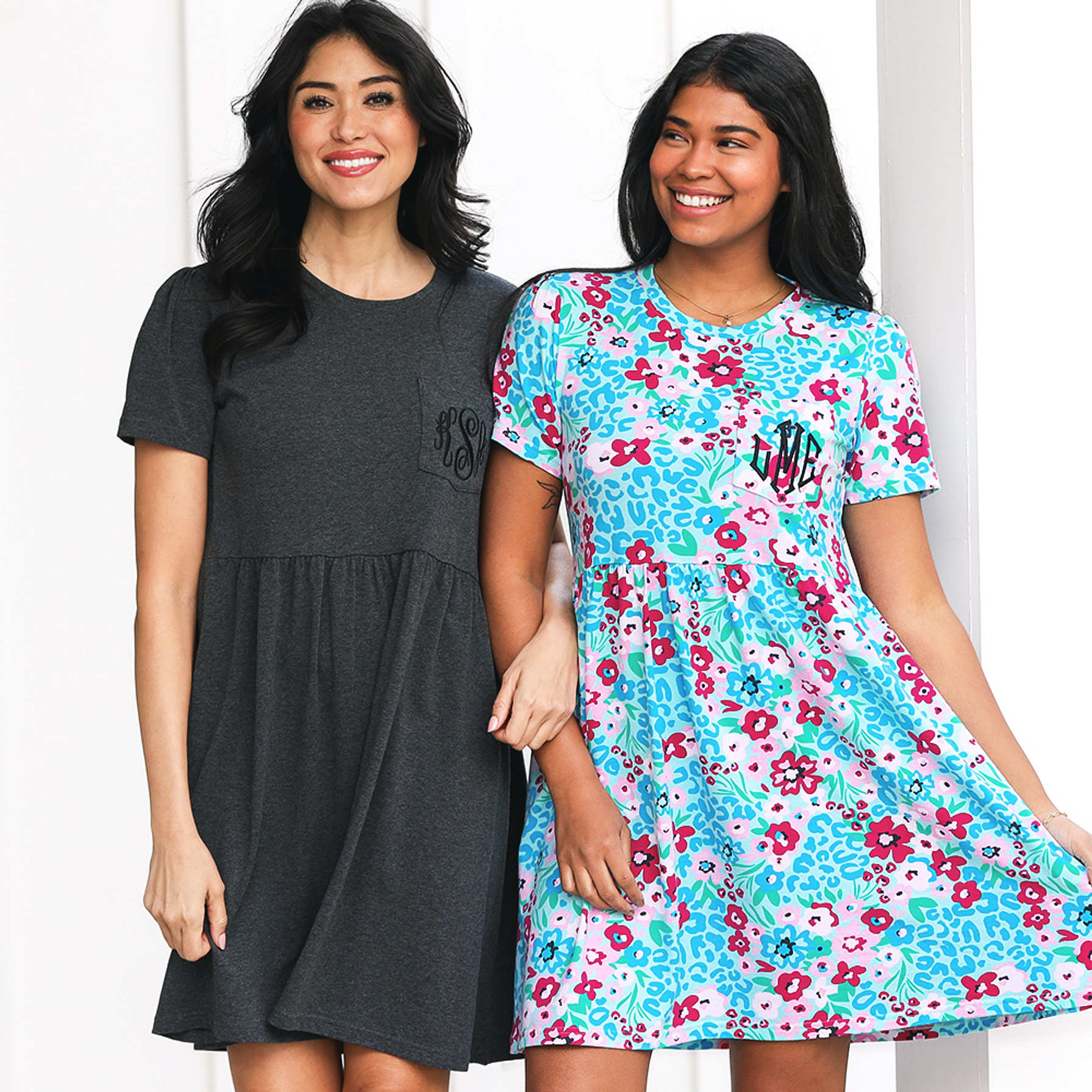 Monogrammed T-Shirt Dress, Short Sleeve - Marleylilly