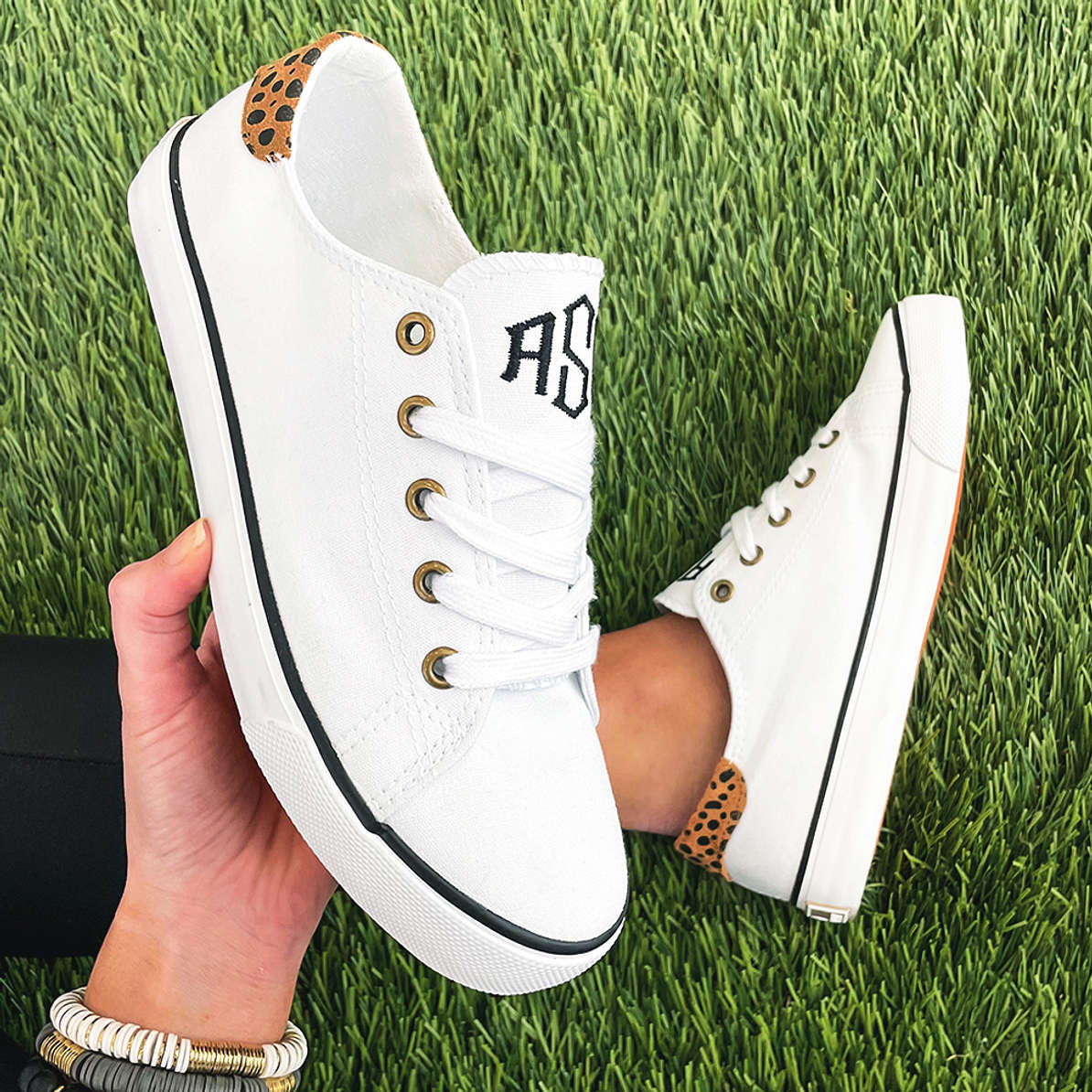 White Canvas Monogrammed Sneakers - Marleylilly