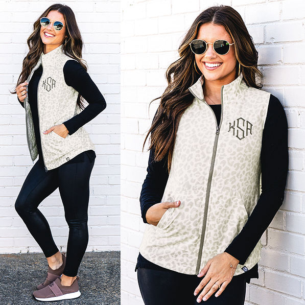 Monogrammed Leopard Fleece Vest - Zip-Up Women’s Vest
