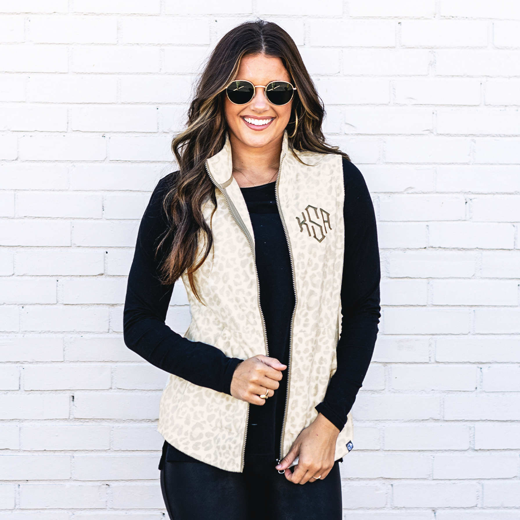Monogrammed Leopard Fleece Vest - Zip-Up Women’s Vest