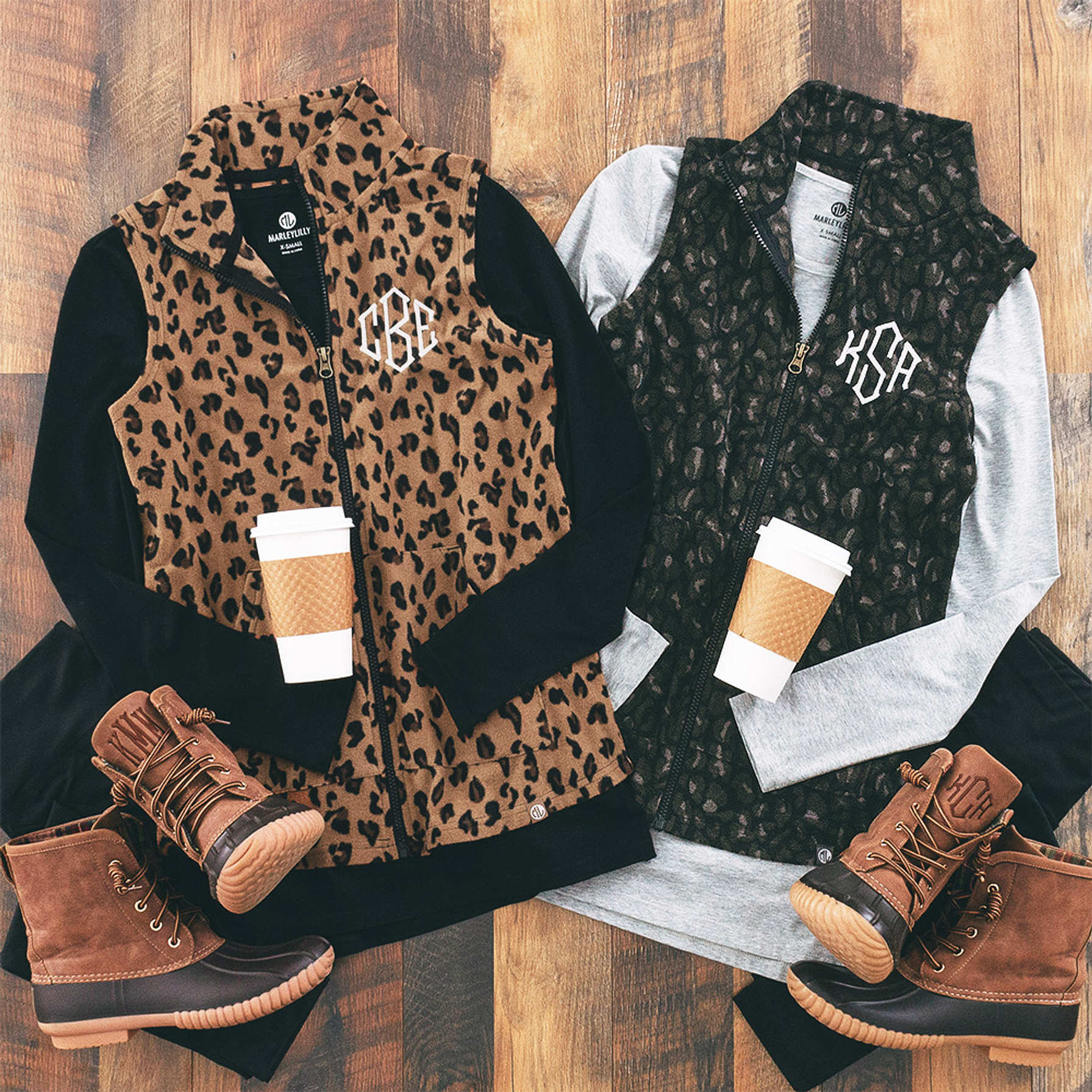 Monogrammed Leopard Fleece Vest - Zip-Up Women’s Vest