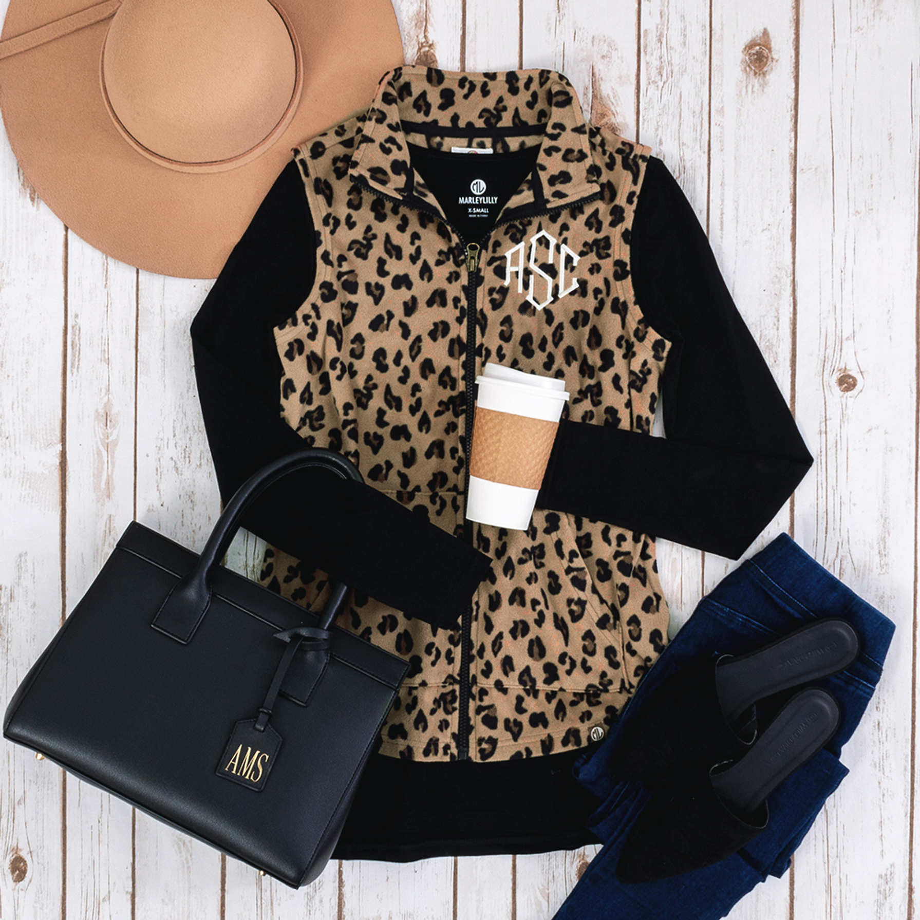 Monogrammed Leopard Fleece Vest - Zip-Up Women’s Vest
