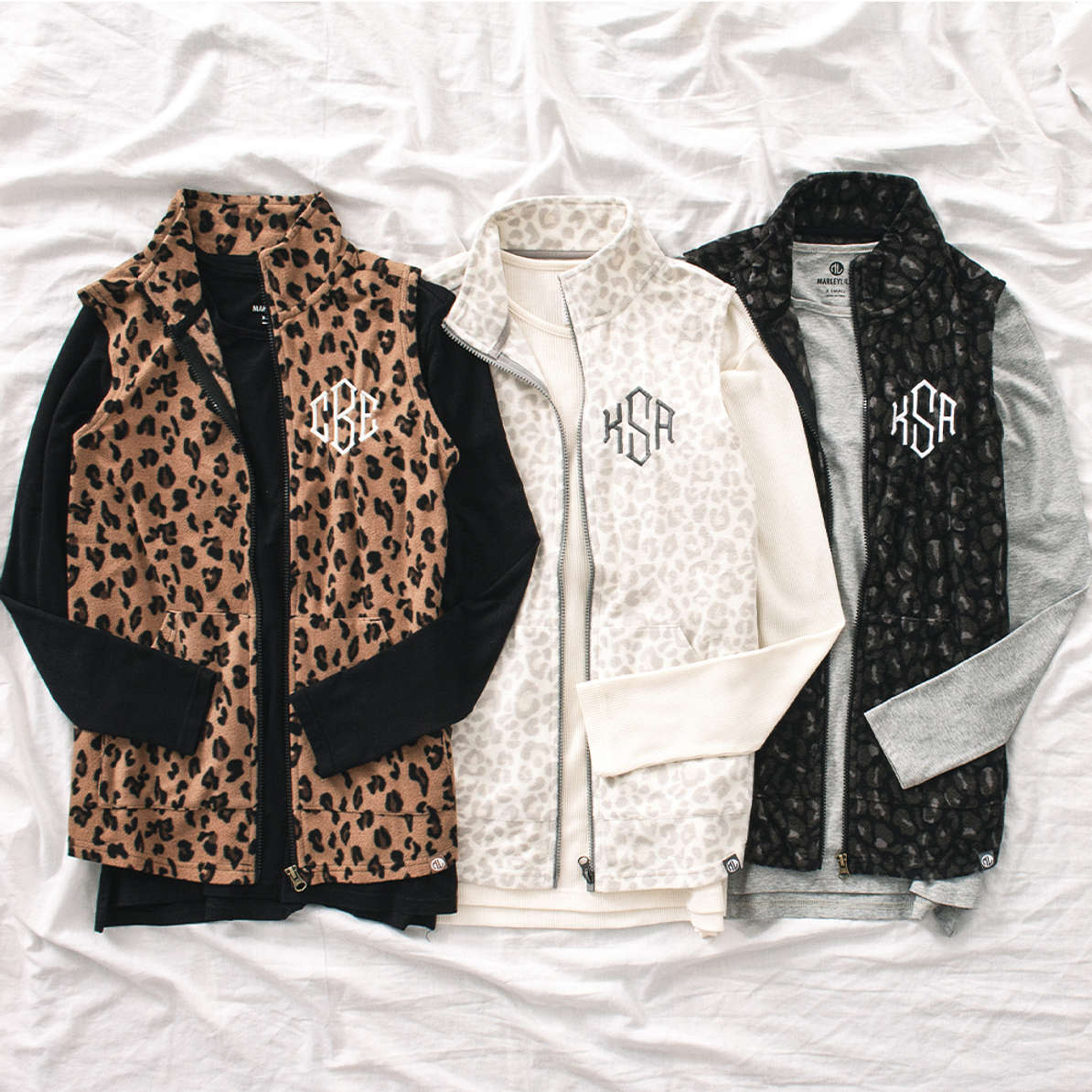 Monogrammed Leopard Fleece Vest - Zip-Up Women’s Vest
