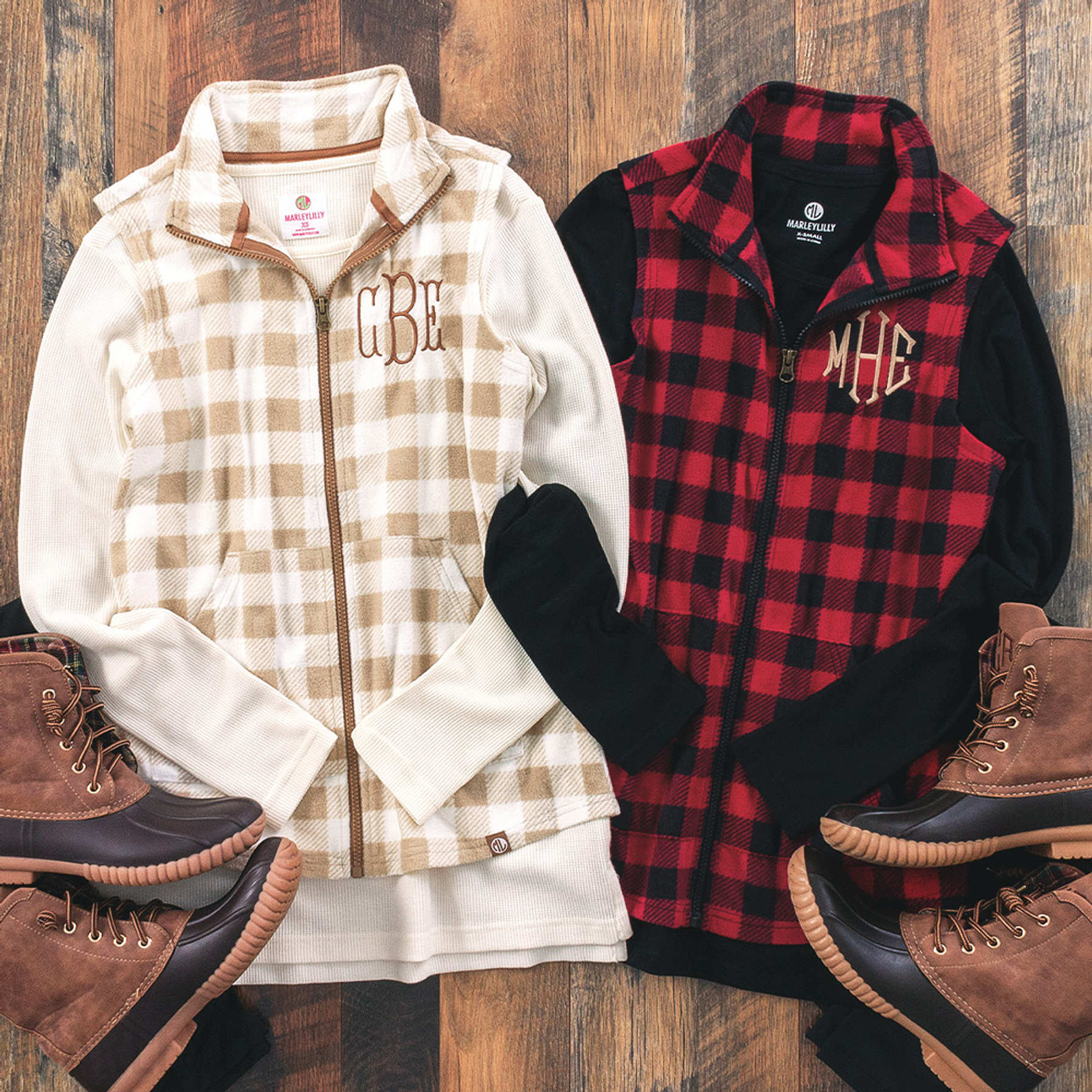 Monogrammed Buffalo Plaid Fleece Vest - Zip-Up Women’s Vest