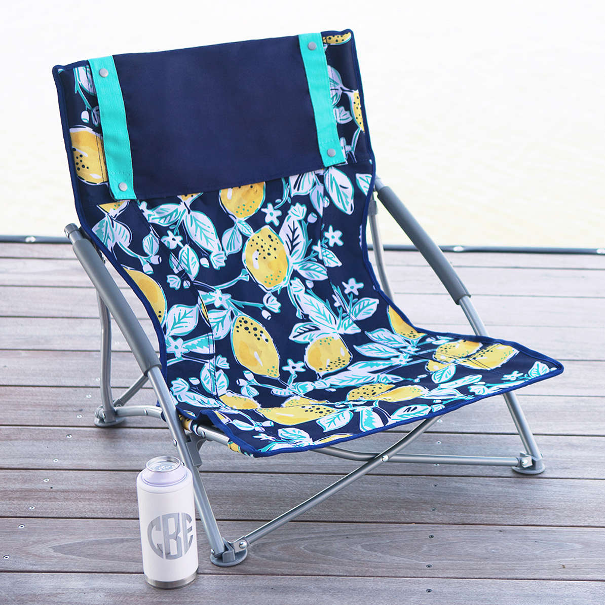 Monogrammed Beach Chair with Pocket - Marleylilly