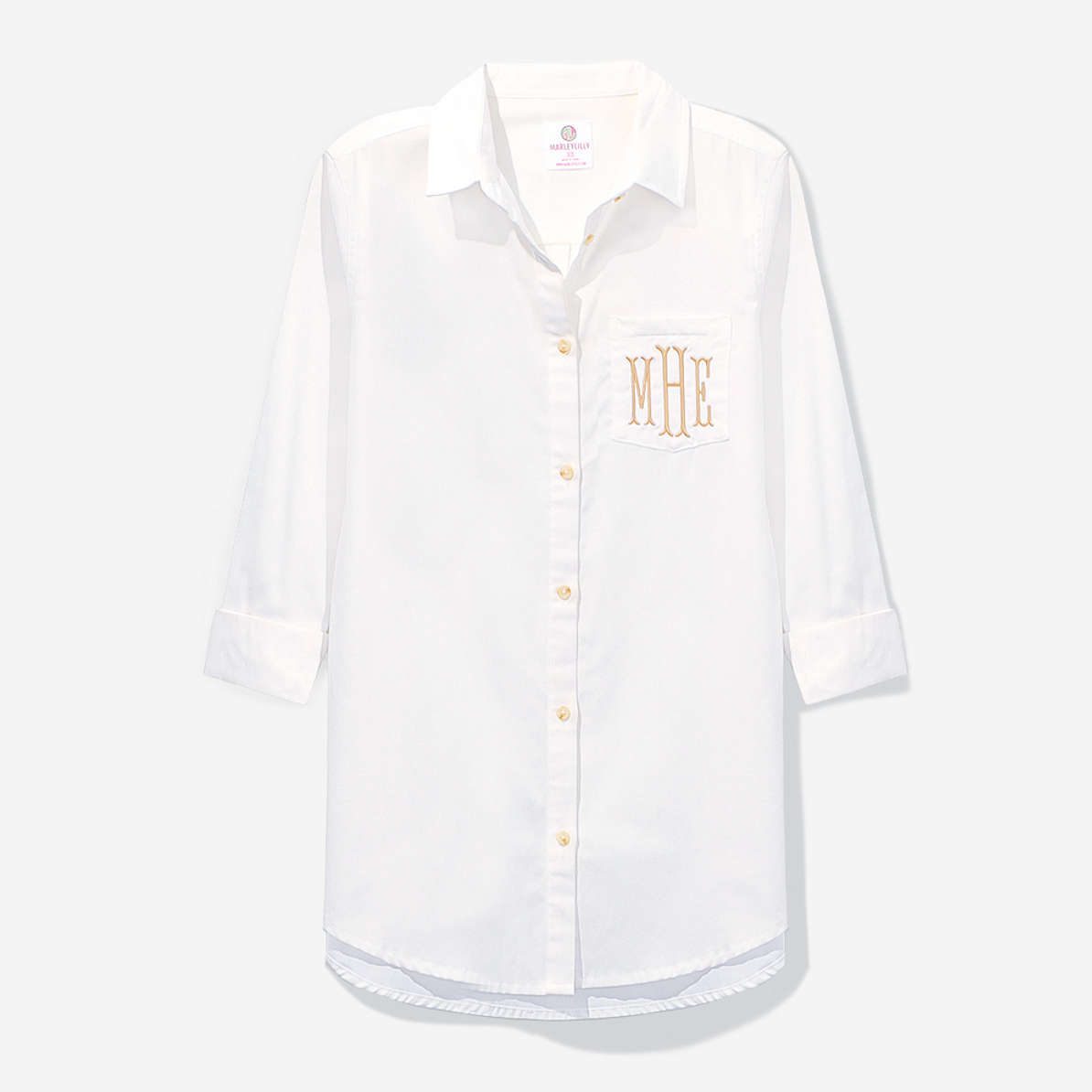 Monogrammed Button-Down Tunic Shirt
