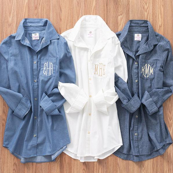 Monogrammed Button-Down Tunic Shirt
