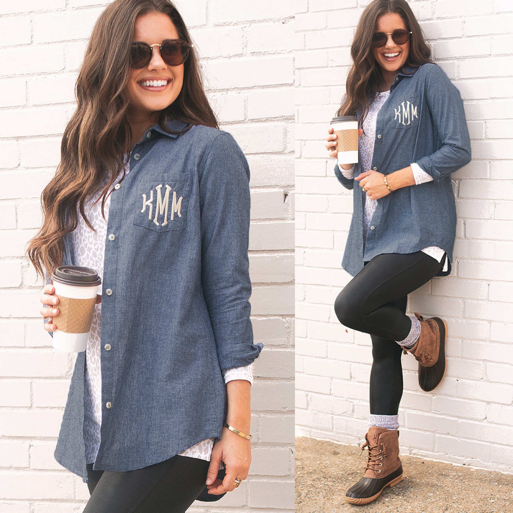 Monogrammed Button-Down Tunic Shirt