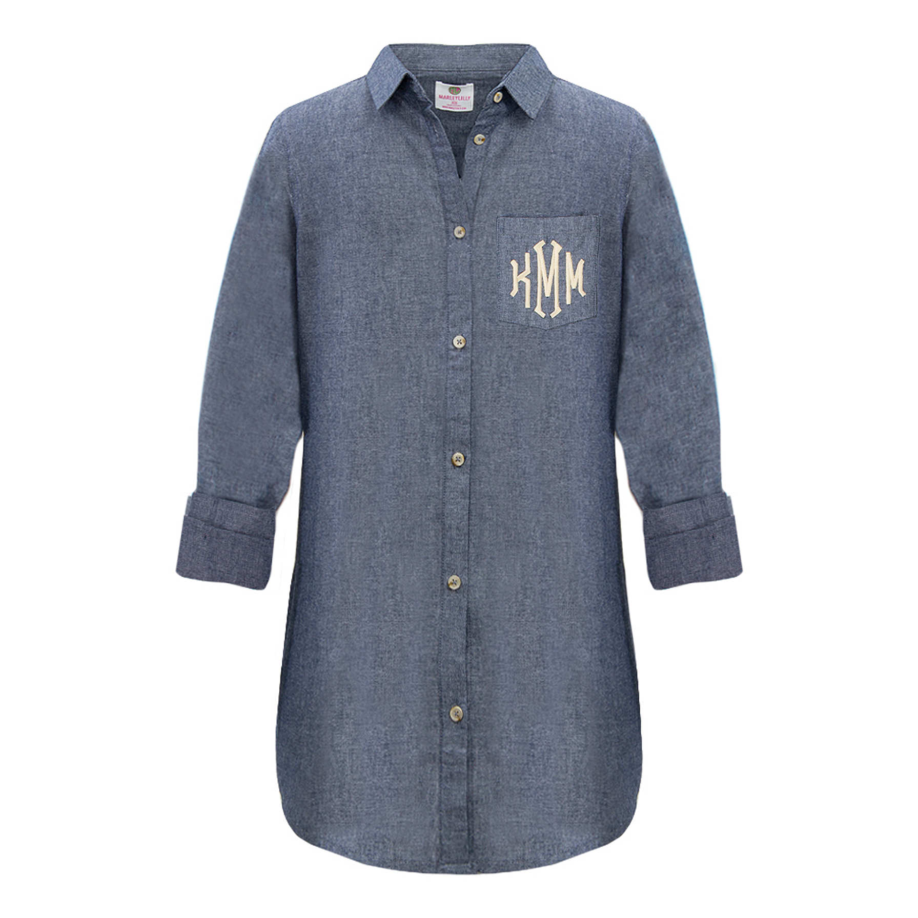 Monogrammed Button-Down Tunic Shirt