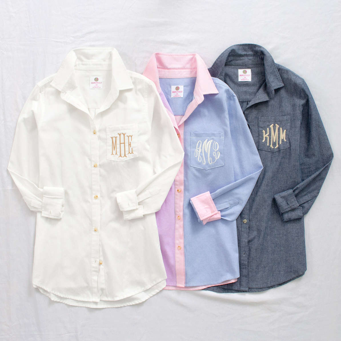 Monogrammed Button-Down Tunic Shirt