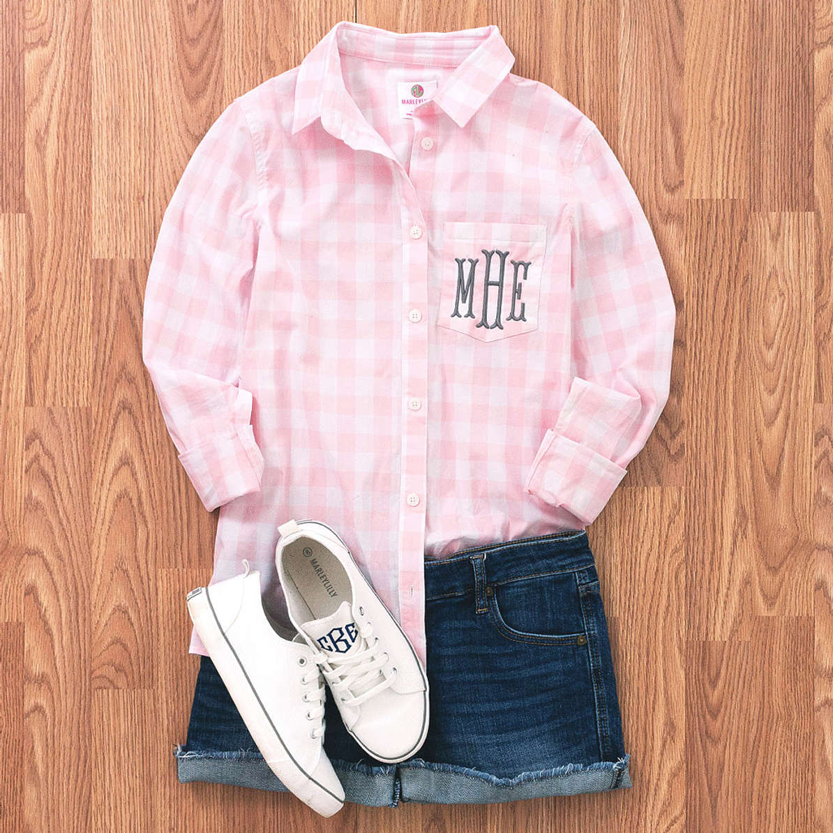 Monogrammed Button-Down Tunic Shirt