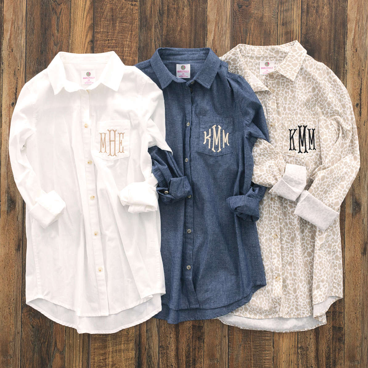 Monogrammed Button-Down Tunic Shirt - Marleylilly
