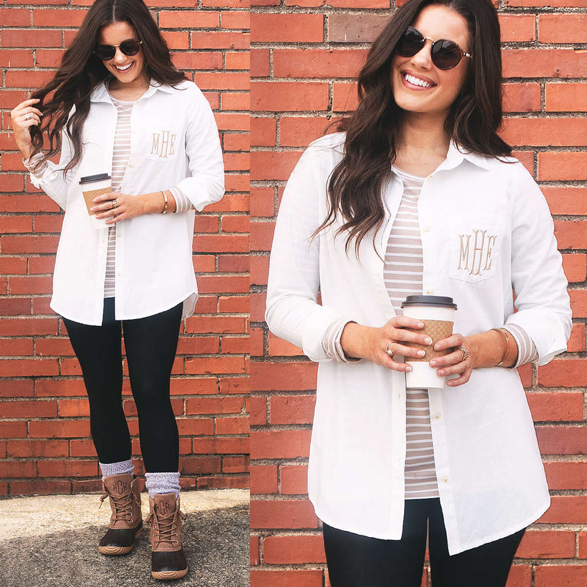 Monogrammed Button-Down Tunic Shirt