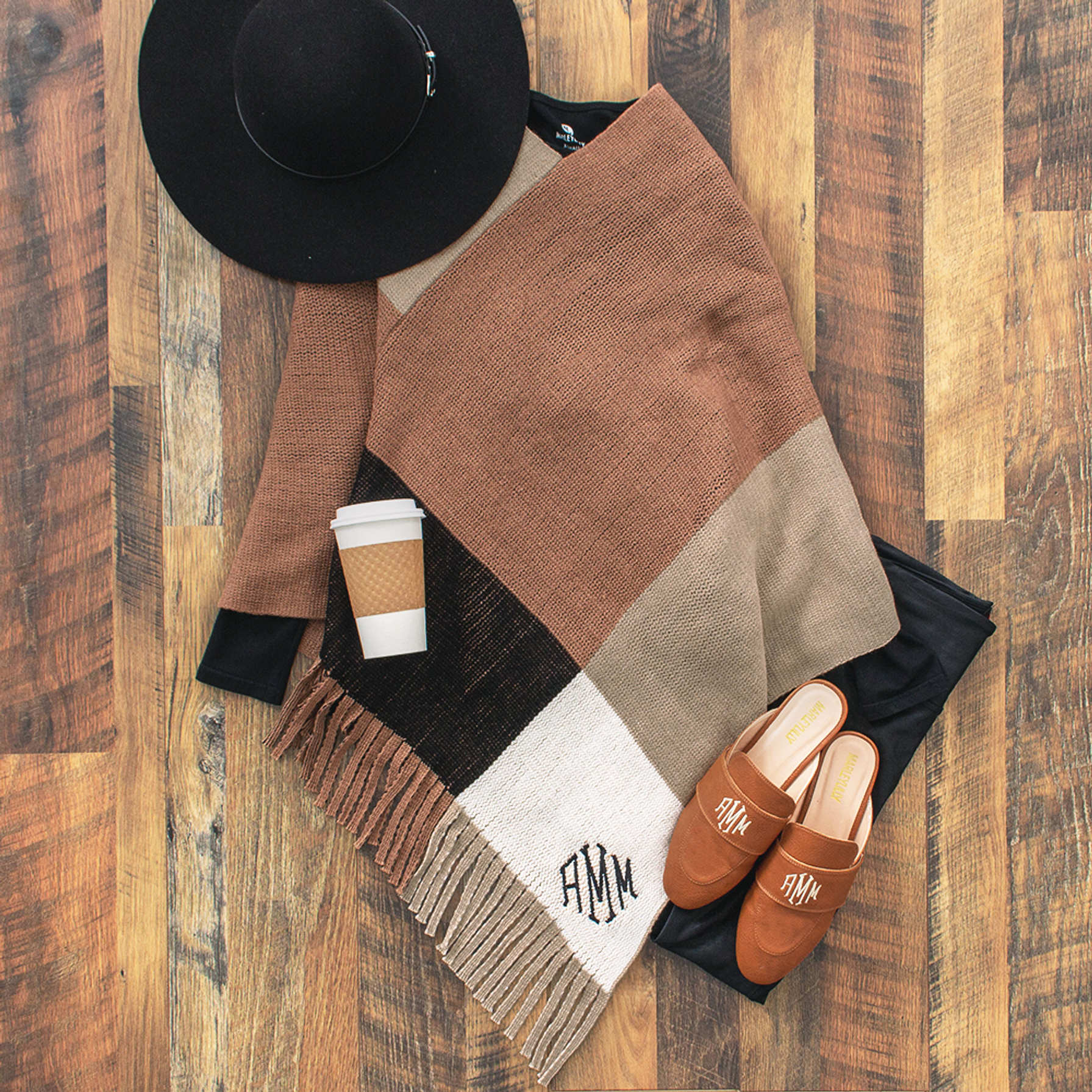 Monogrammed Colorblock Poncho w/ Fringe - Marleylilly