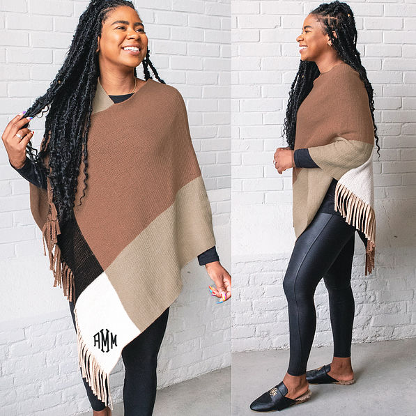 Monogrammed Colorblock Poncho w/ Fringe - Marleylilly