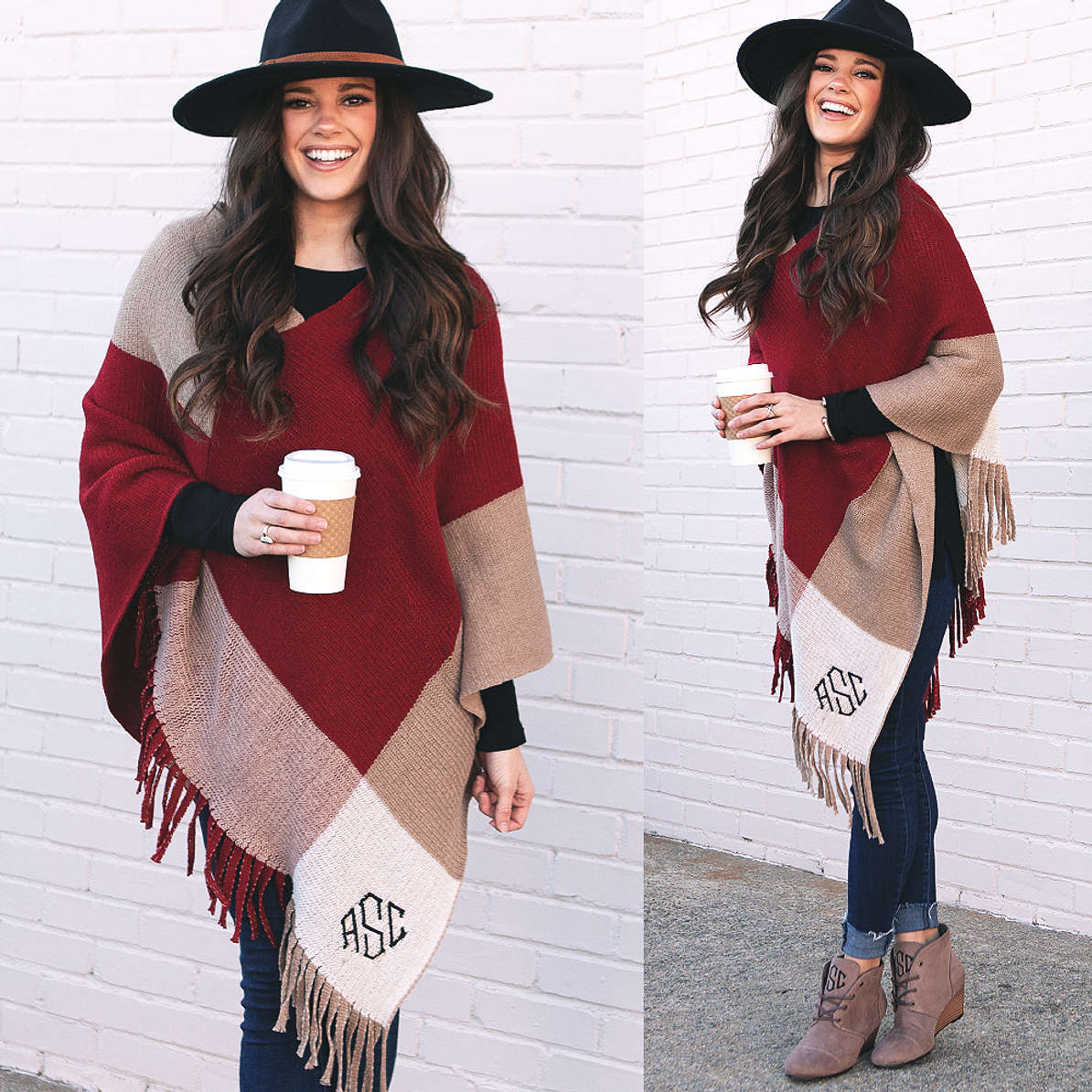 Monogrammed Colorblock Poncho w/ Fringe - Marleylilly