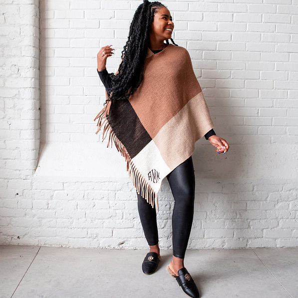 Monogrammed Colorblock Poncho w/ Fringe - Marleylilly