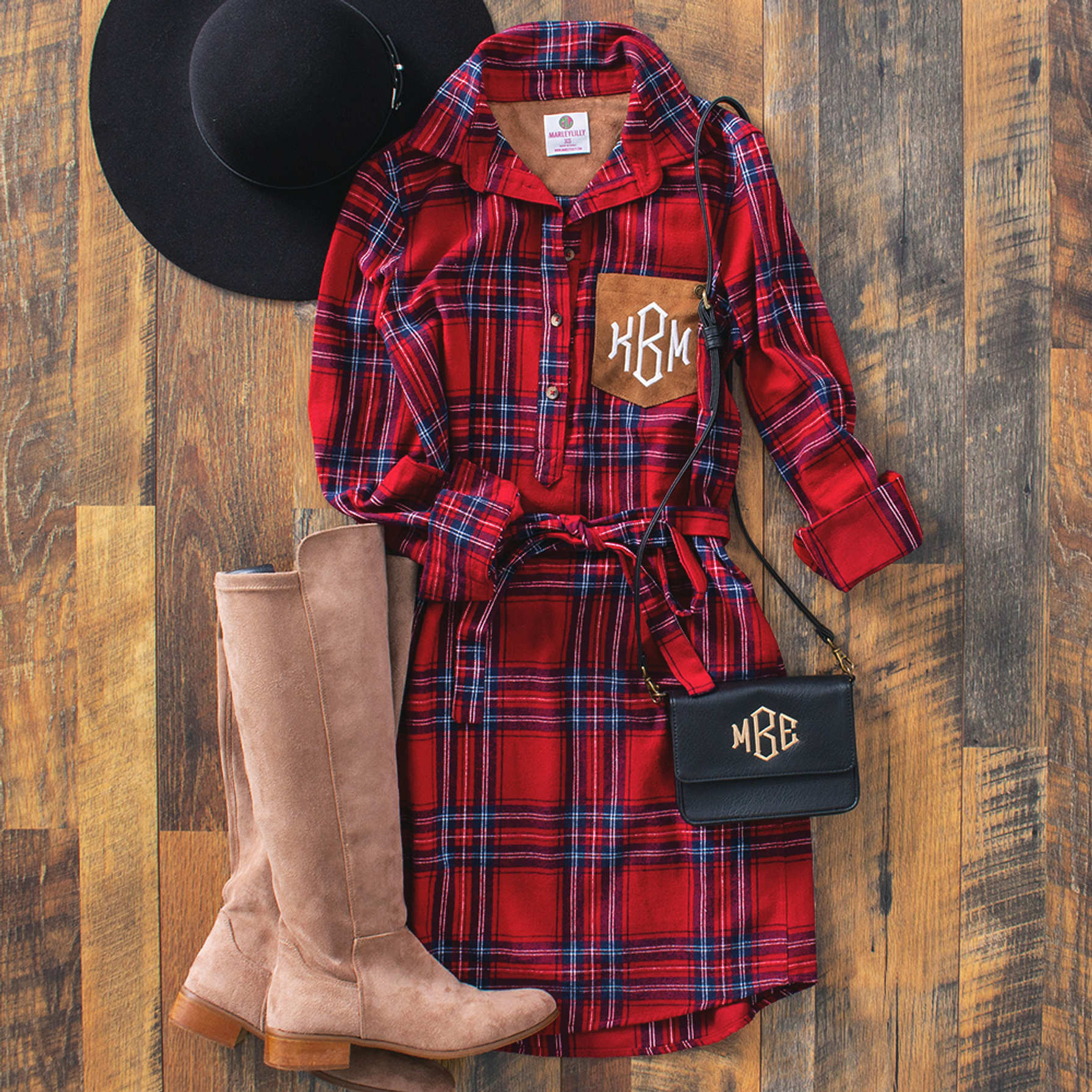 Monogrammed Plaid Shirt Dress for Fall - Marleylilly