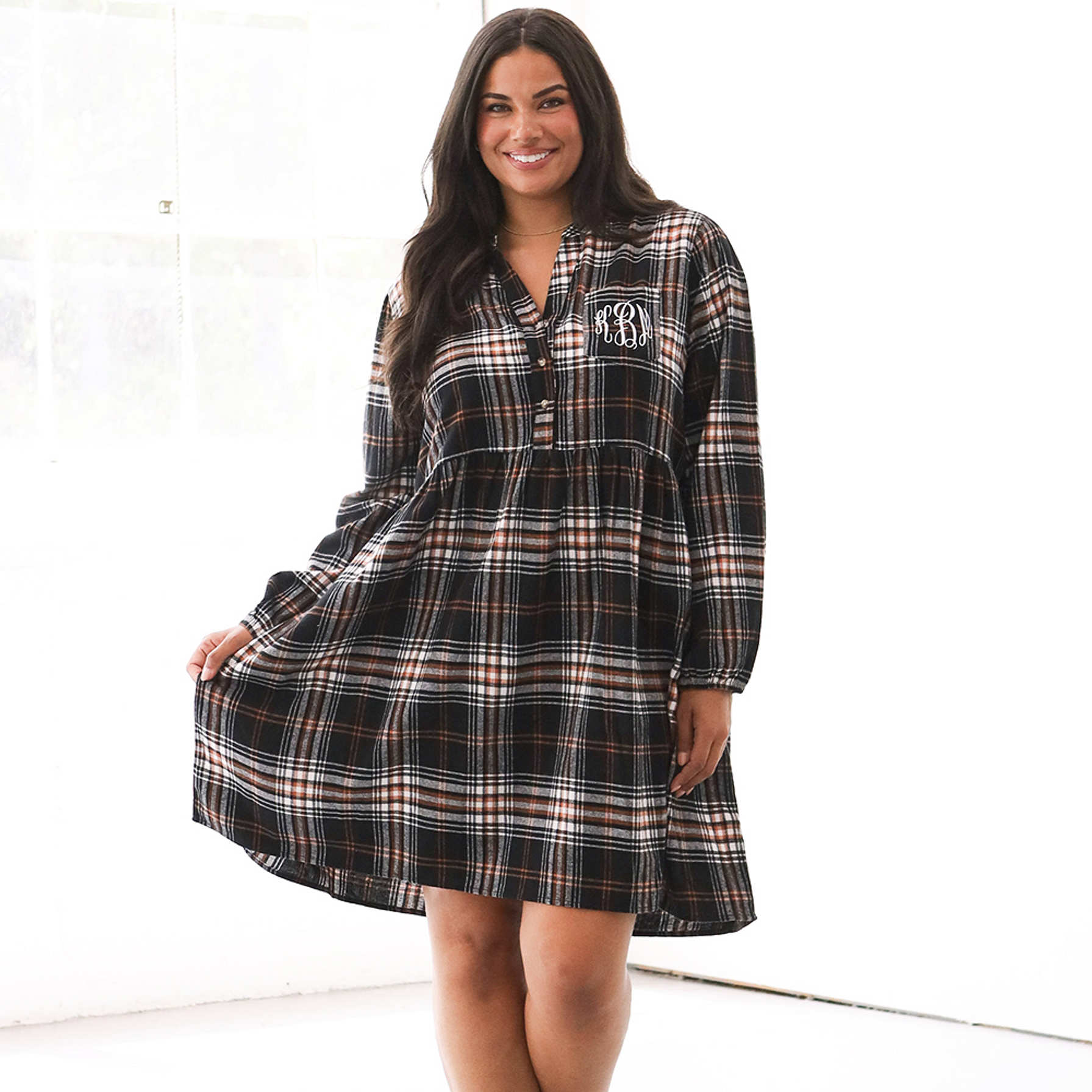 Monogrammed Plaid Shirt Dress for Fall - Marleylilly