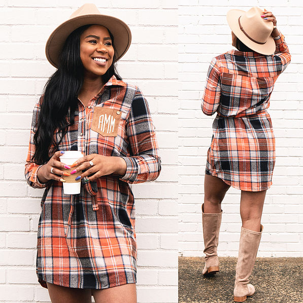 Monogrammed Plaid Shirt Dress for Fall - Marleylilly