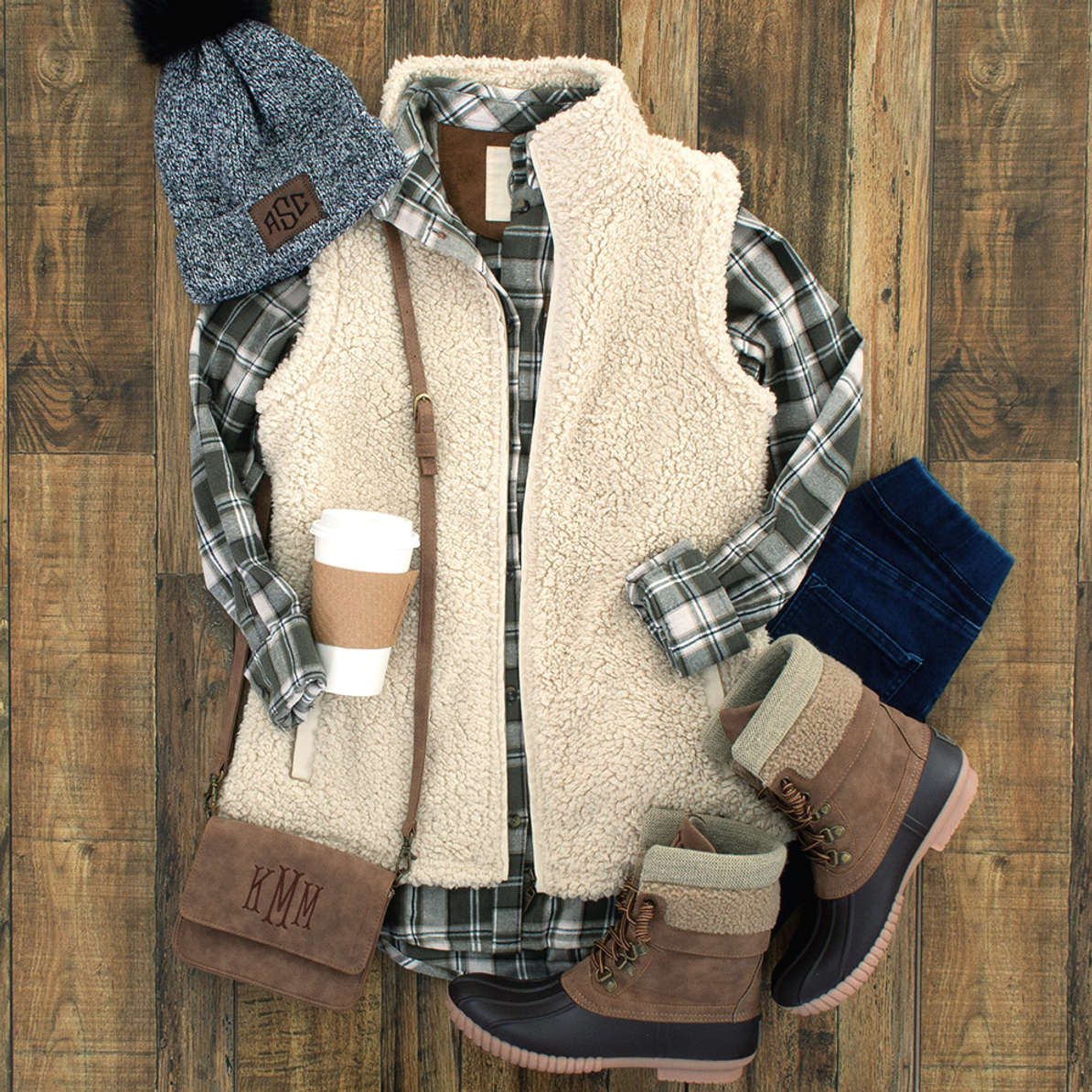 Tan Teddy Bear Vest for Women - Marleylilly