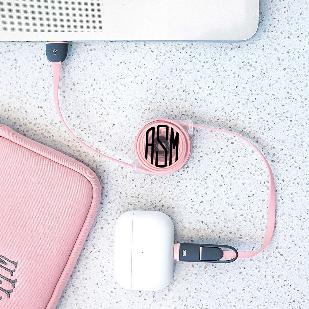 Monogrammed Retractable iPhone Charging Cord