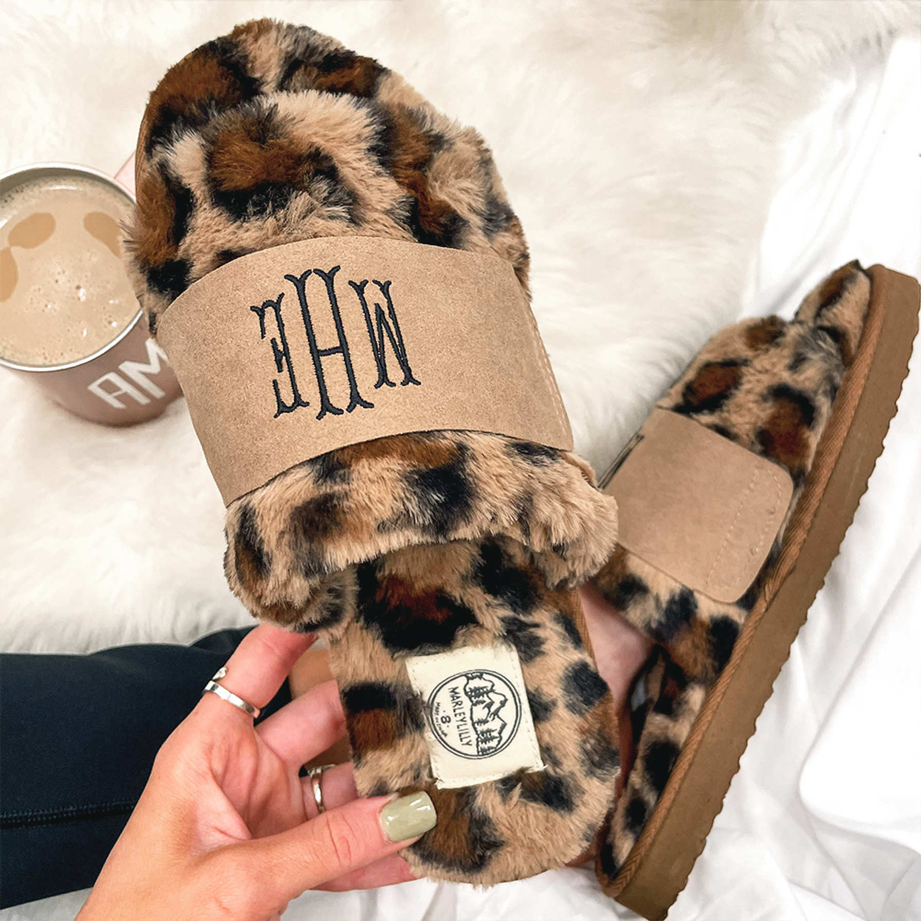 Faux Fur Slide Slippers - Open Toe - Marleylilly.com