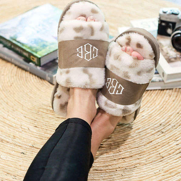 Faux Fur Slide Slippers - Open Toe - Marleylilly.com