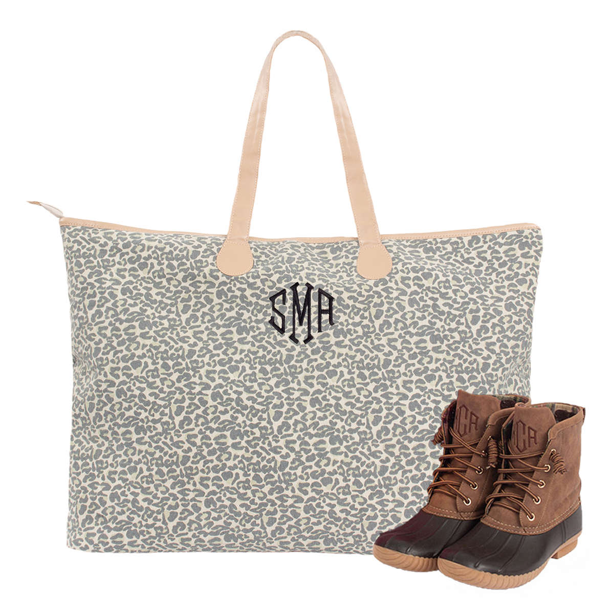 Monogrammed Rustic Leopard Print Weekender Bag