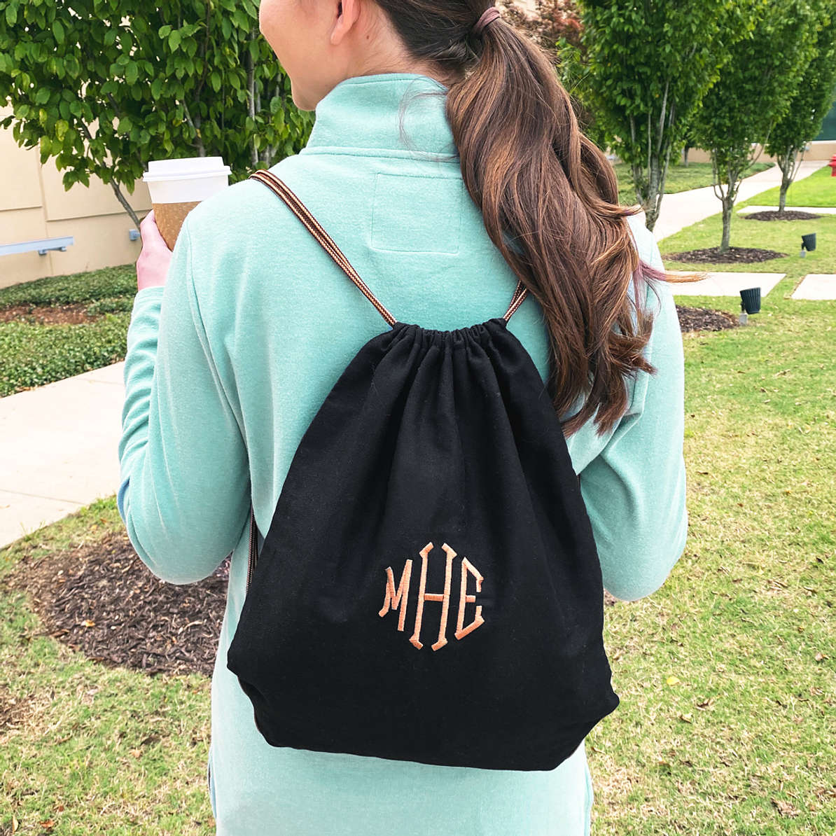 Black Personalized Cinch Bag - Marleylilly