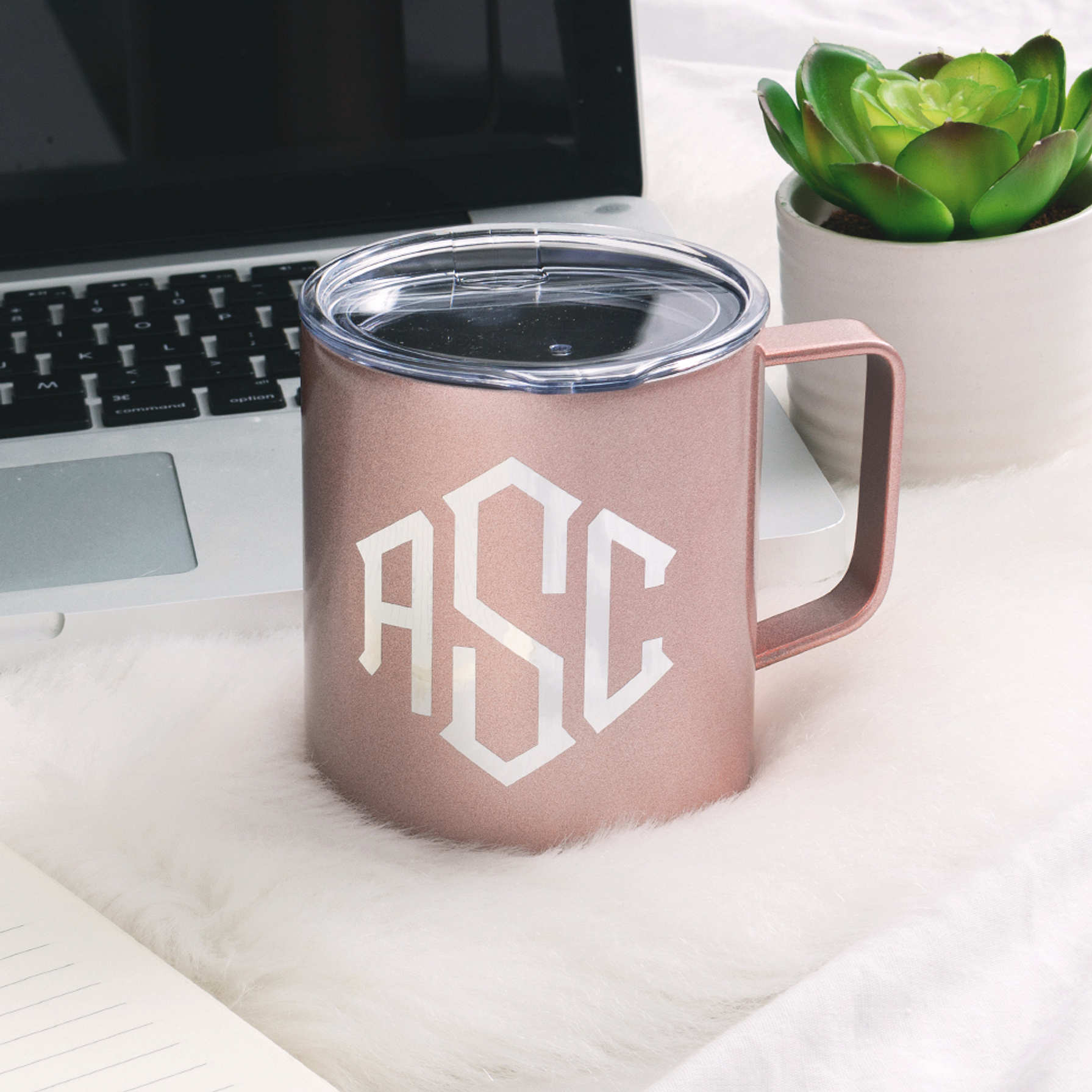 Monogrammed Insulated Coffee Mug With Lid 14 Oz