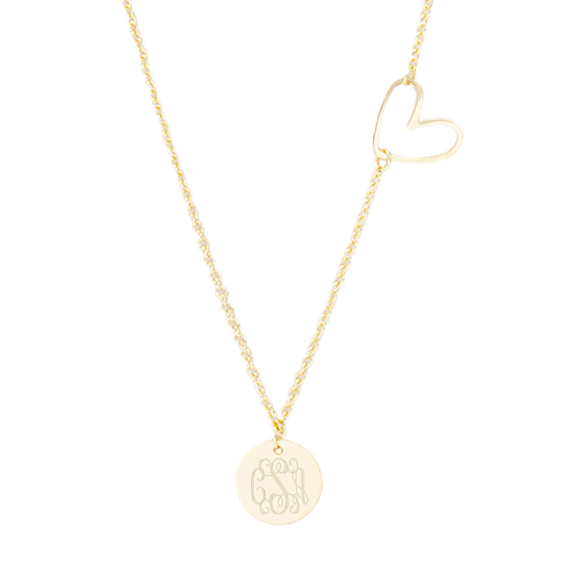 Monogrammed Sideways Heart/Disc Necklace 18”