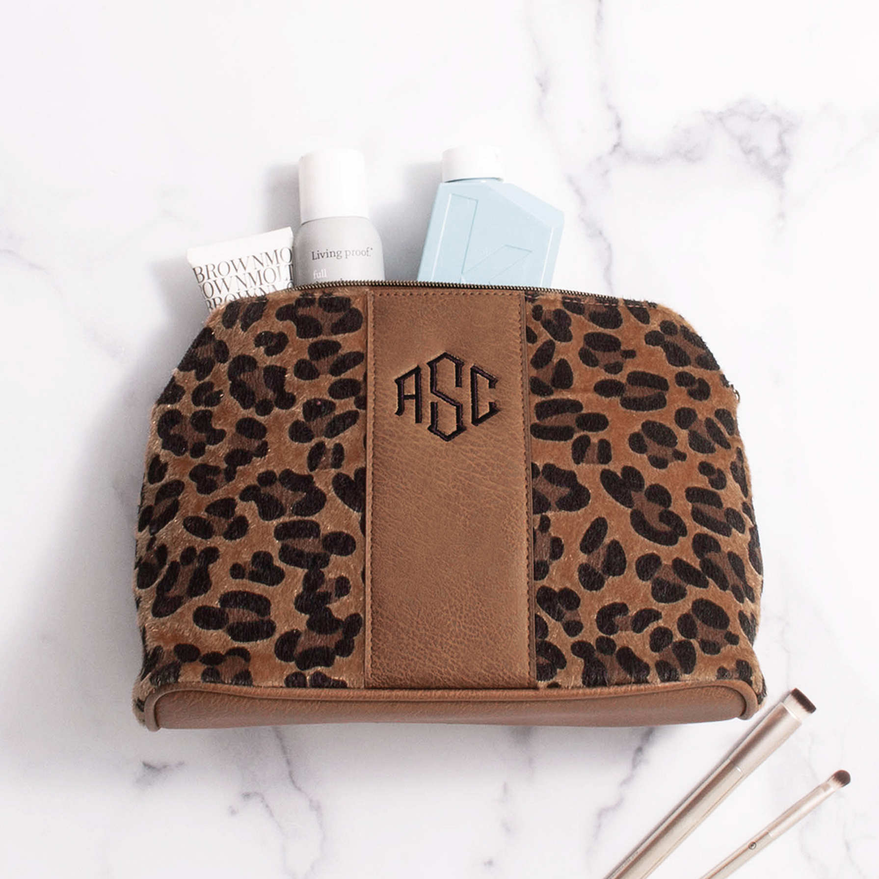 Monogrammed Leopard Makeup Bag - Marleylilly