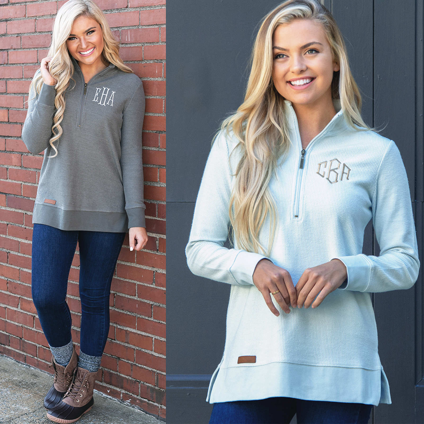 Personalized Corded Pullovers in Pink, Charcoal, Chambray – Marleylilly
