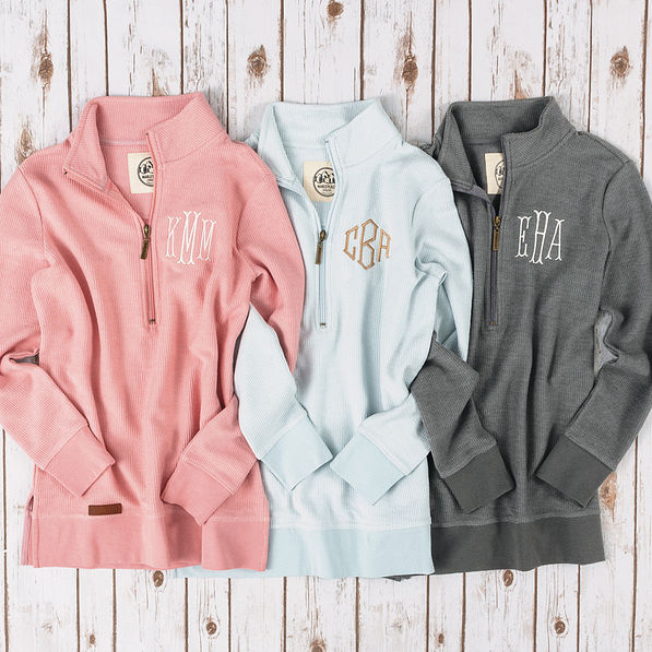 Personalized Corded Pullovers in Pink, Charcoal, Chambray – Marleylilly