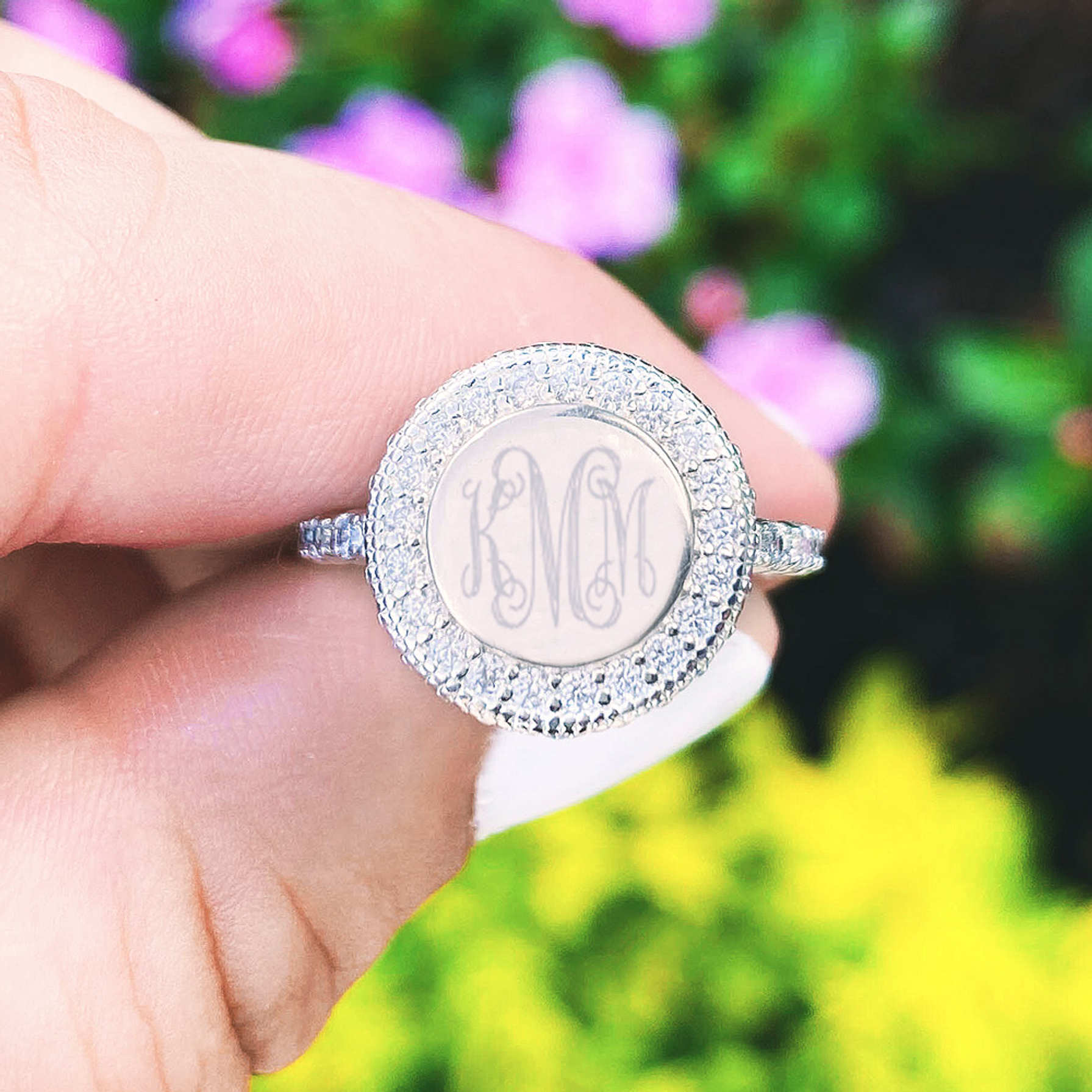 Personalized Sterling Silver Pave Ring – Marleylilly