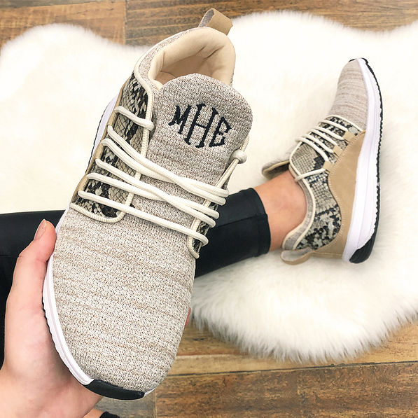 Monogrammed Snakeskin Sneakers - Marleylilly