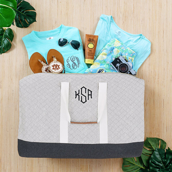 Monogrammed Quilted Weekender Bag - Gray