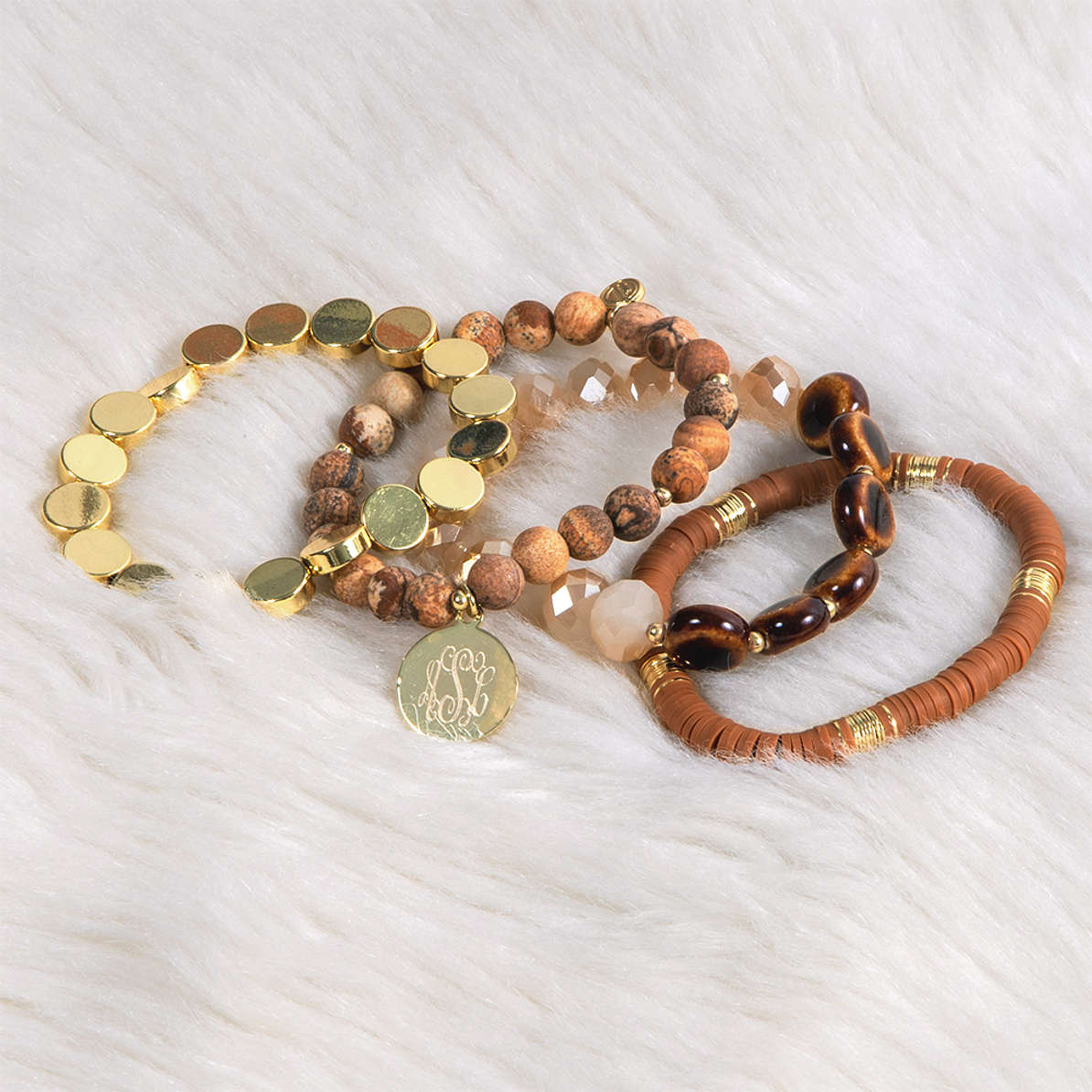 Monogrammed Beaded Bracelet Stack - Marleylilly