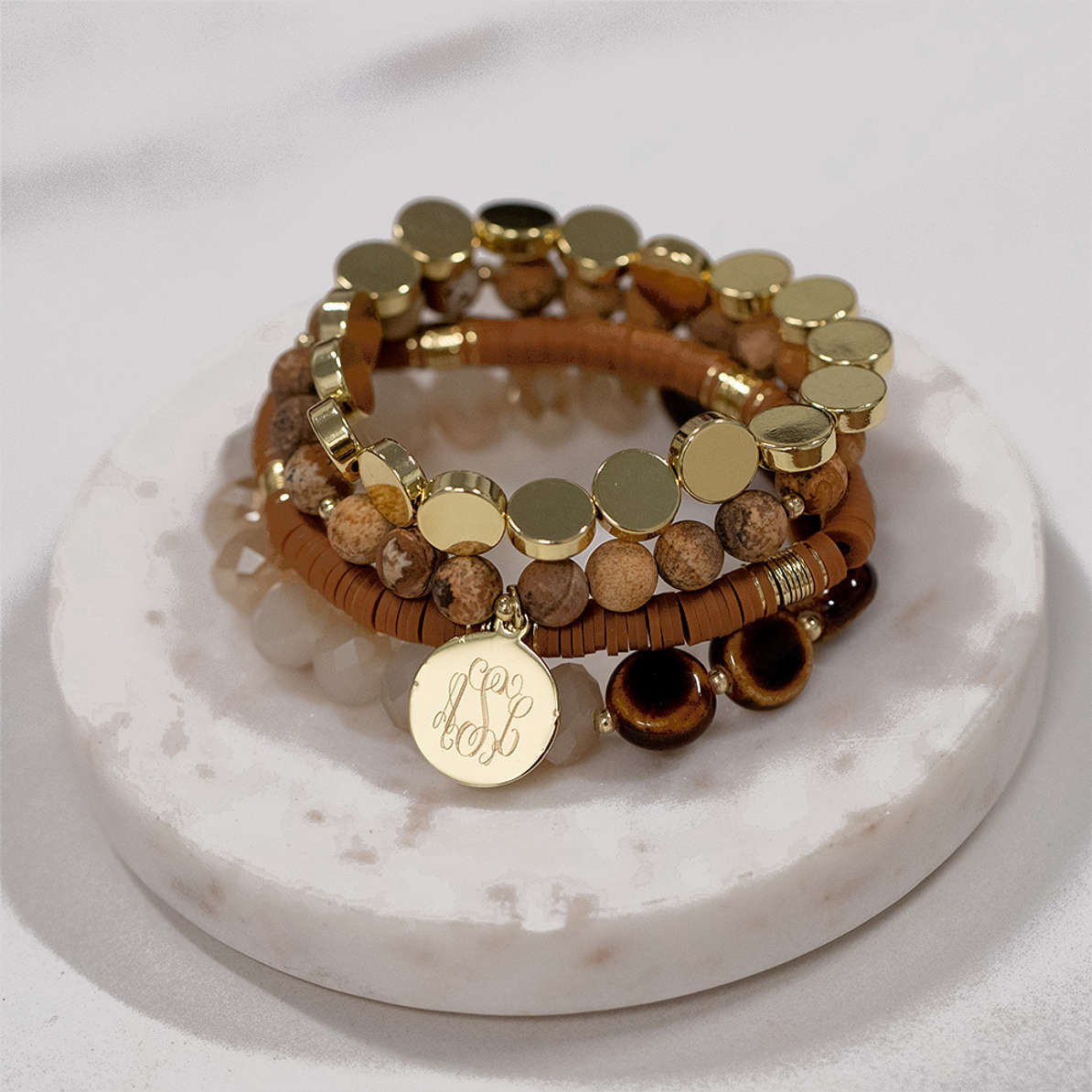 Monogrammed Beaded Bracelet Stack - Marleylilly