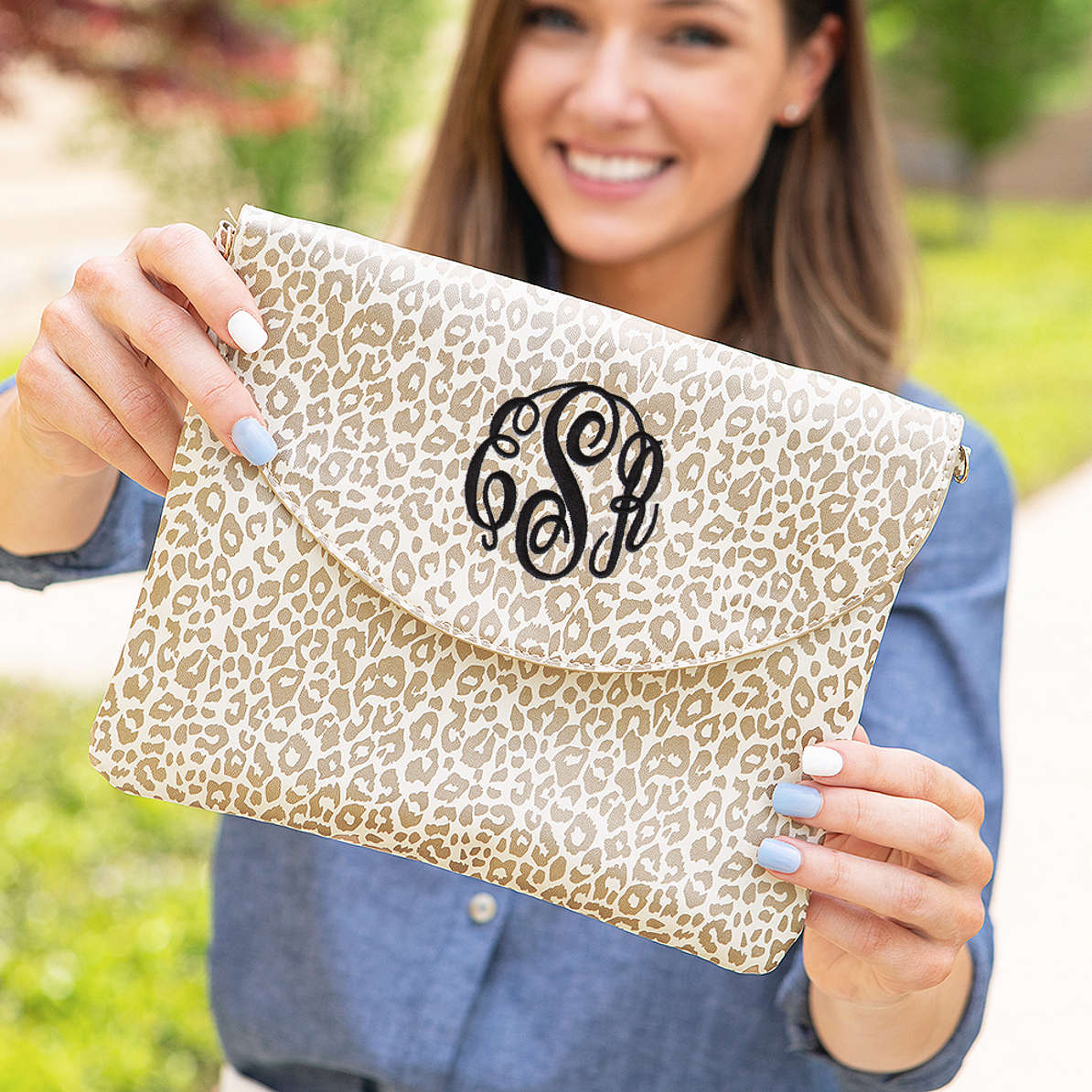 Monogrammed Metallic Leopard Crossbody Bag
