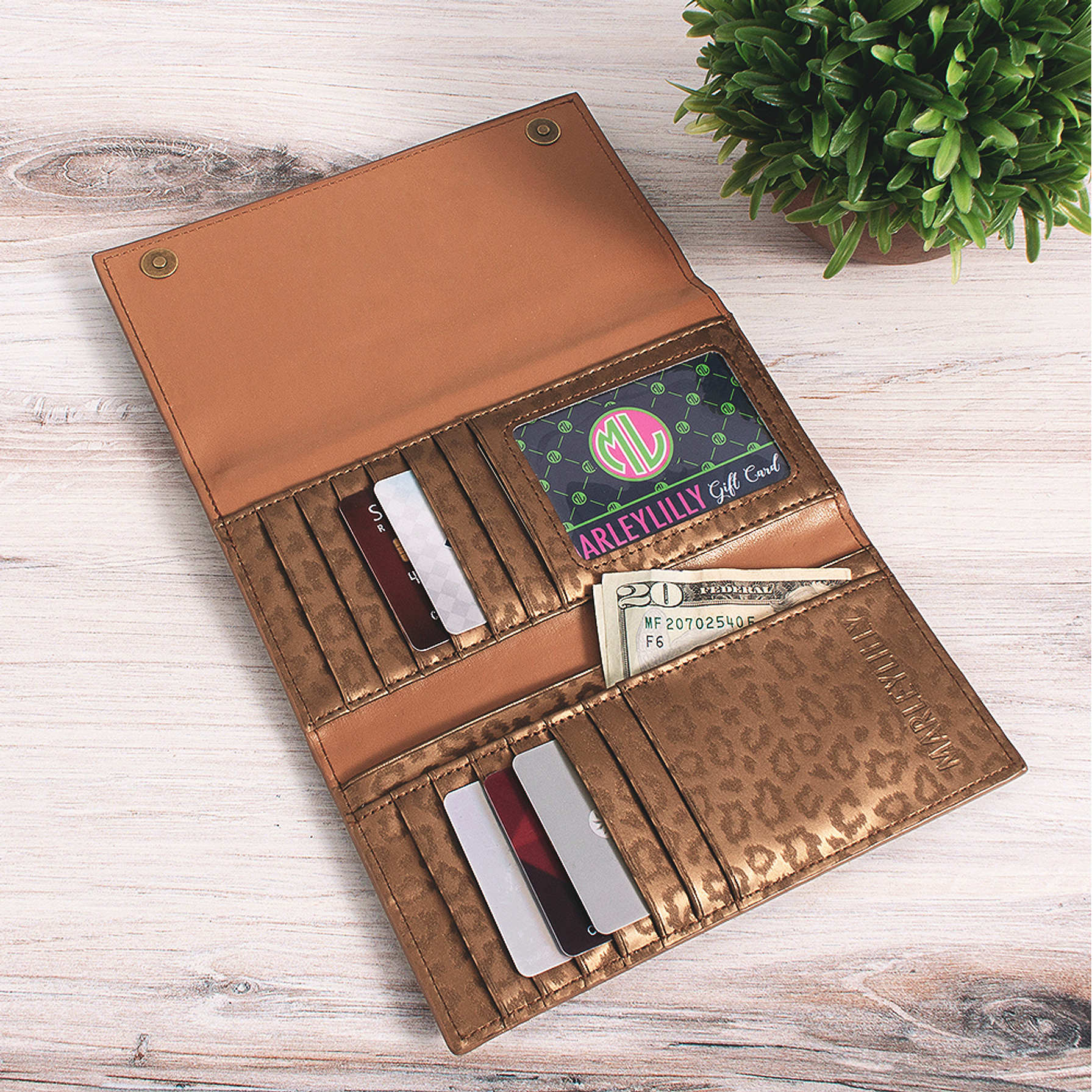 Monogrammed Metallic Leopard Wallet - Marleylilly