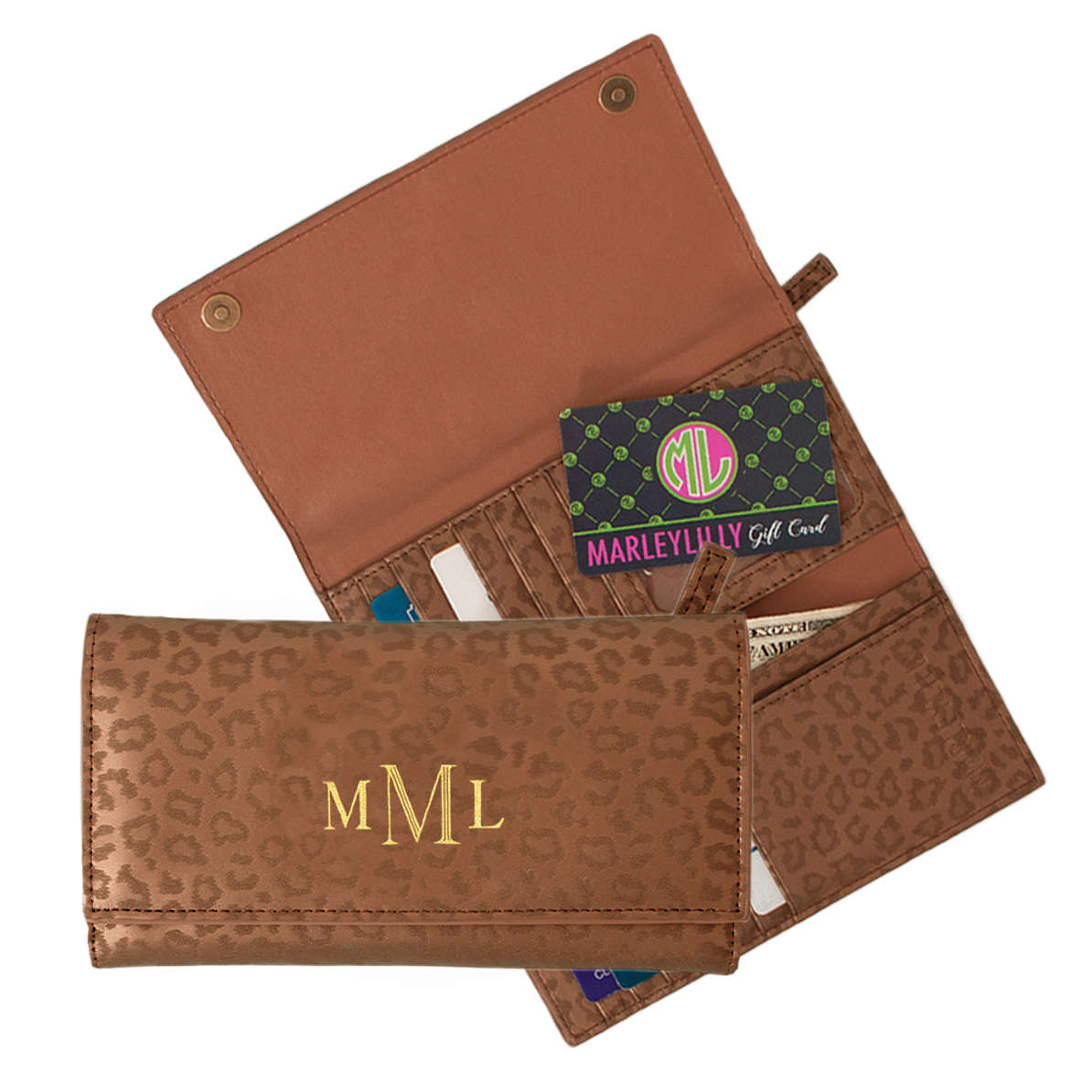 Monogrammed Metallic Leopard Wallet - Marleylilly